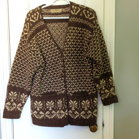 L.L. Bean | Sweaters | 98s Ll Bean Nordic Wool Cardigan Sweater Birds ...